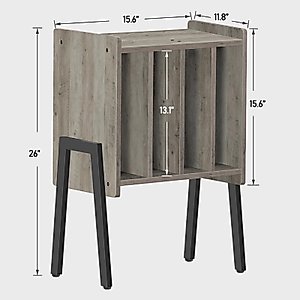 TUTOTAK Record Player Stand, Record Storage Table, End Table with Vinyl Holder Display Shelf, Side Table, Turntable Stand, Nightstand (Greige)