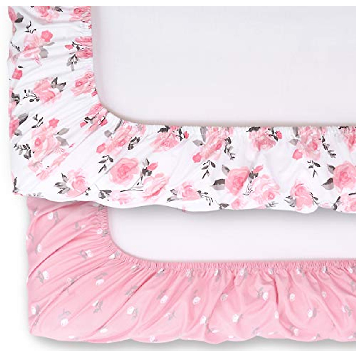 The Peanutshell Crib Sheet Set for Baby Girls, Pink Roses & Ditsy Floral, 2 Pack Set
