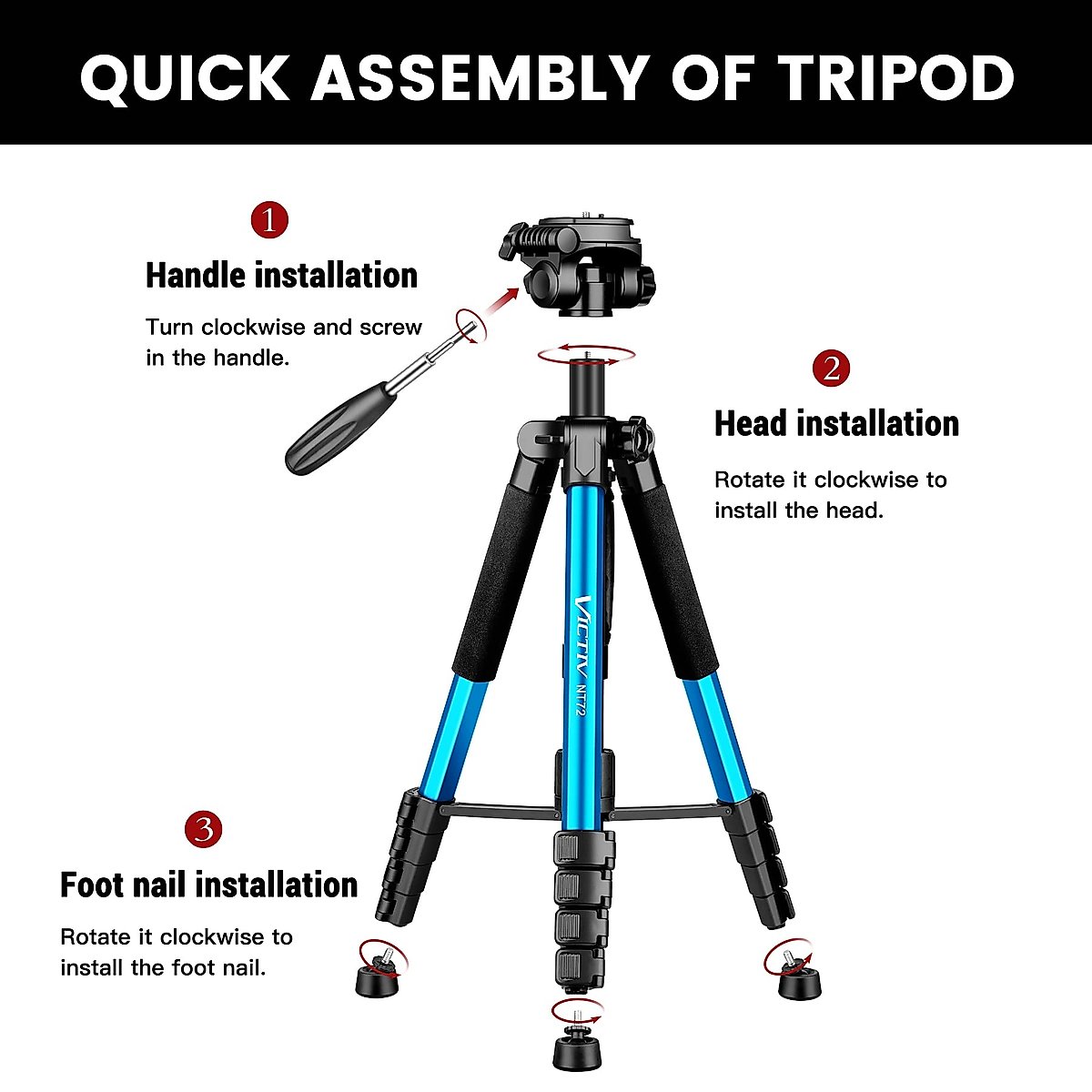 Tripod for Camera, 72" Camera Tripod with Remote, Heavy Duty Tall Camera Tripod Stand, Professional Aluminum Video Tripod, Compatible with Gopro/Camcorder/Binocular