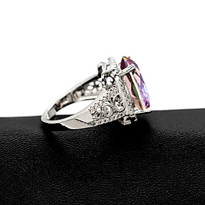 Uloveido Women Fashion Anniversary Promise Rings Platinum Plated Wedding Engagement Multicolor Cubic Zirconia Rings Size 7 Y585