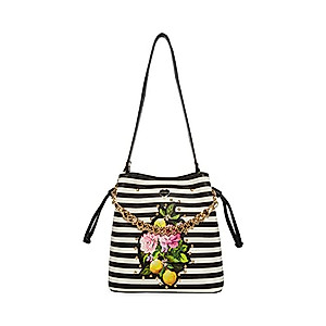 Betsey Johnson Fun Bucket Bag, Black/White