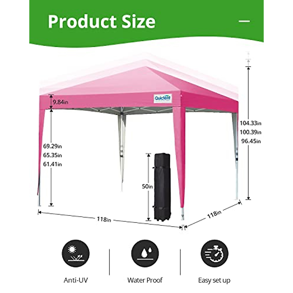 Quictent Upgraded 10'x10' Pop up Canopy Tent with Detachable & Interchangeable Sidewalls Instant Outdoor Gazebo Ez Party Tent Enclosed Waterproof (Pink)