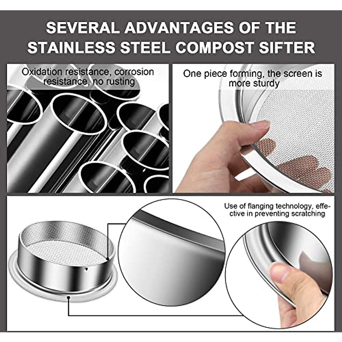 Bonsai Soil Sifter Set for Gardening - Soil Sieve with 5 Interchangeable Mesh ( 1mm, 3mm, 5mm, 7mm, 9mm), Garden Sifting Screen for Dirt, Sand, Rock, Filtration, Compost and Bonsai