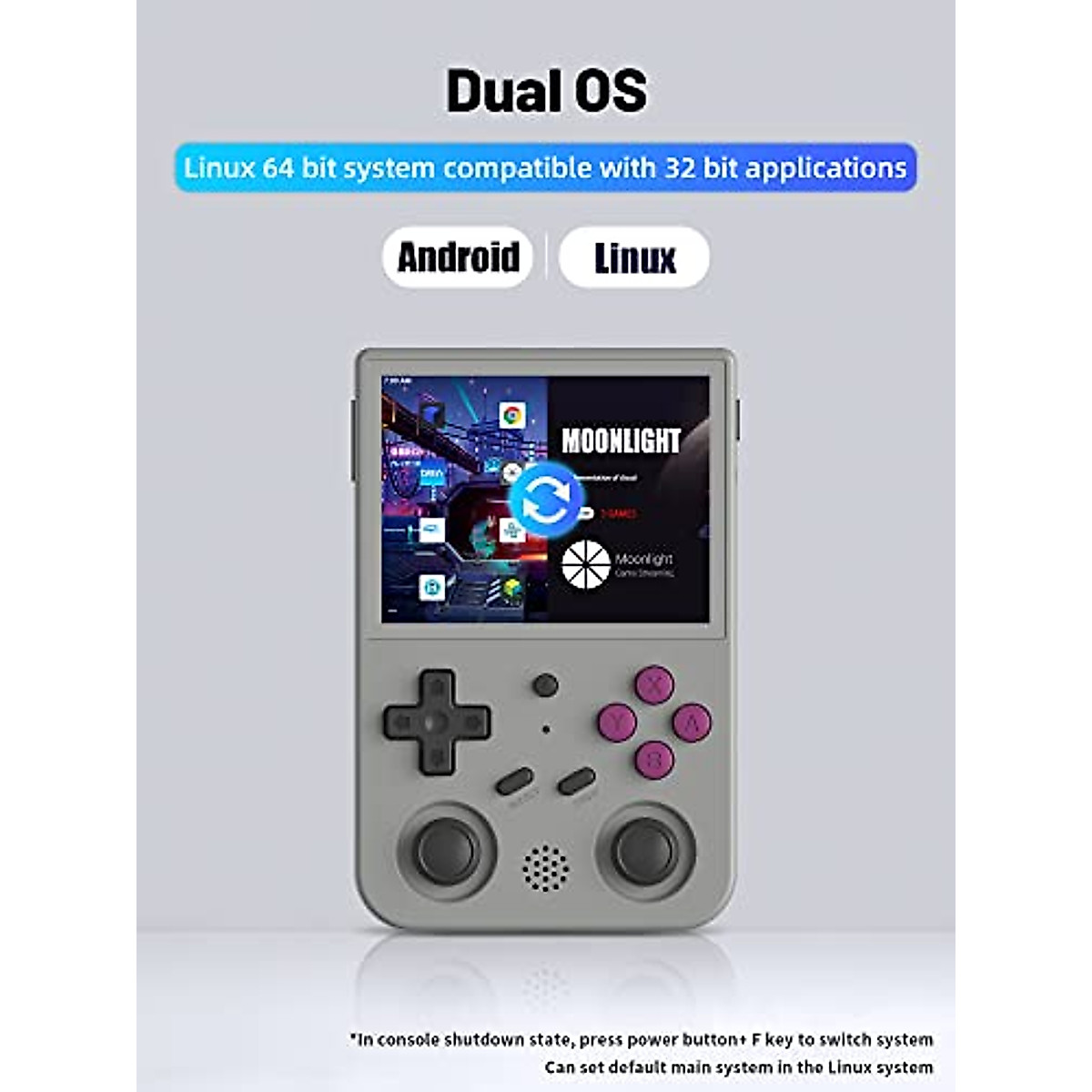 RG353V Retro Handheld Games Console 3.5" IPS Screen Android Linux Dual System RK3566 64 bit WiFi Bluetooth Video Player Pre-Installed 4452 Games Supports Wired Handle (DXR-RG353V-Grey)
