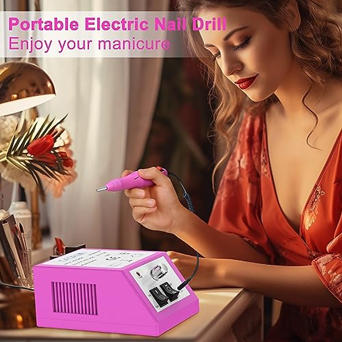 Electric Nail Drill, Cadrim Nail Drill Machine, Nail Electric Drill for Acrylic Nails Gel Nail Glazing Nail Drill Nail Art Polisher Sets Glazing Nail Drill Fast Manicure Pedicure, Pink