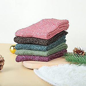 5 Pairs Wool Socks for Women Gifts Winter Warm Thick Knit Cabin Cozy Crew Socks Multi G