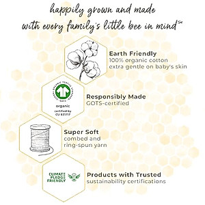 Burt's Bees Baby Organic Cotton Short & Long Sleeve Bodysuits for Infants in Dusty Dandelions, 18 Months