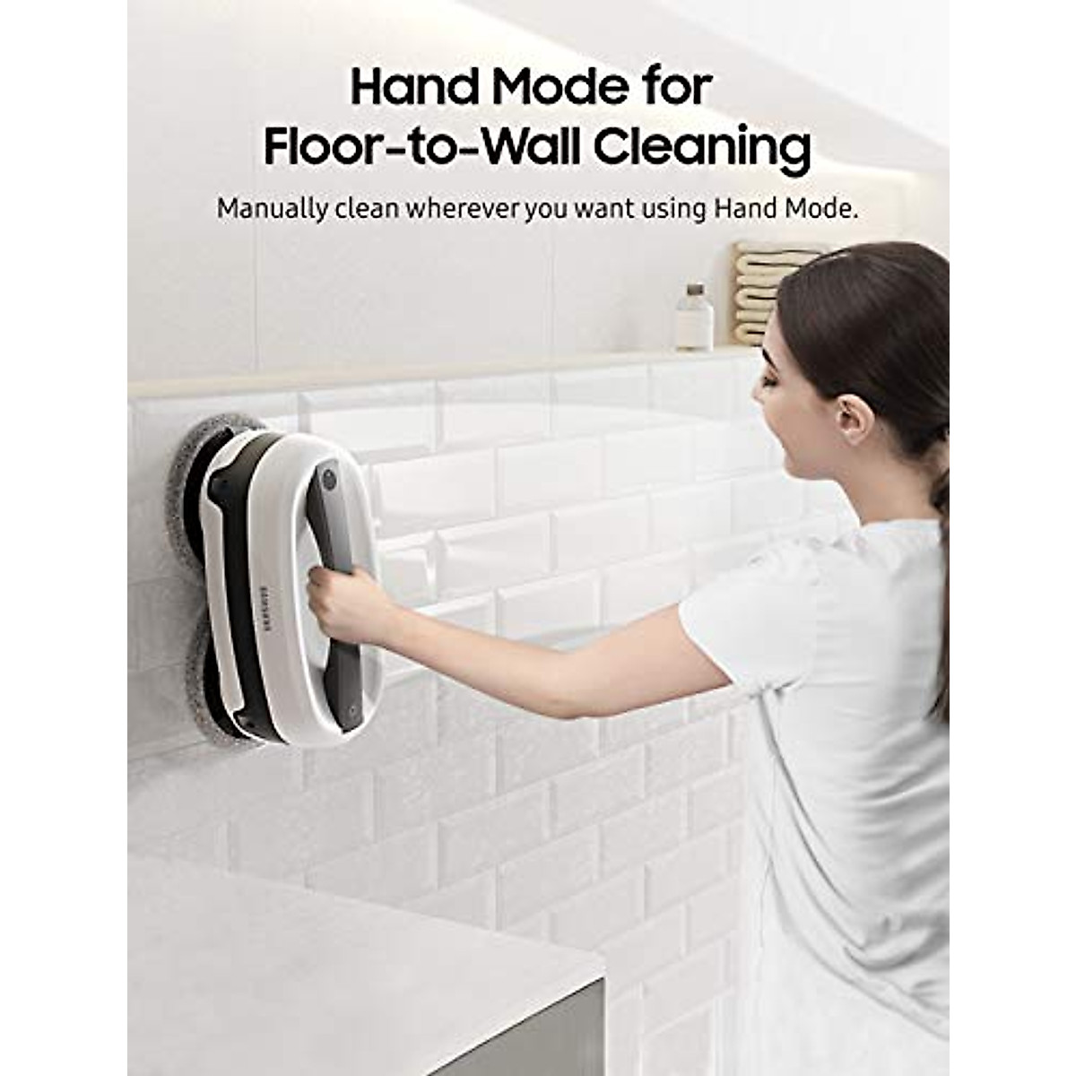 SAMSUNG Jetbot Mop, Cordless Robot Floor Cleaner, Wet Cleaning w/ Dual Spinning Pads, Smart Sensor to Clean Tile, Vinyl, Laminate, Hardwood Floors, Long Battery Life, VR20T6001MW, White