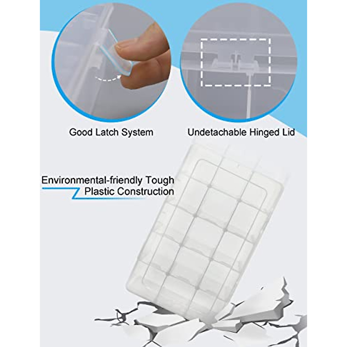 Hlotmeky Plastic Organizer Box with Dividers Bead Organizer 15 Large Grids Tackle Box Organizer Clear Snackle Box Container