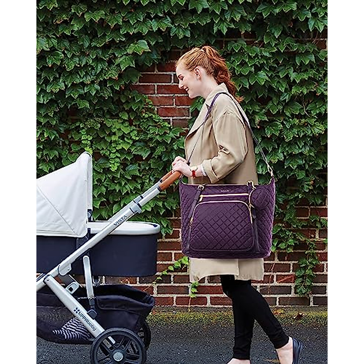 LOVEVOOK Diaper Bag Tote, Large Travel Baby Diaper Bag with Pacifier Holder and Changing Pad, Quilted Diaper Tote for Baby, Waterproof Mommy Bag for Hospital, Stylish & Multifunction, Purple