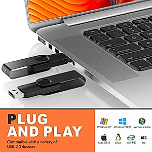 Flash Drive 32GB 10 Pack USB 2.0 Thumb Drives Uflatek Memory Sticks Portable USB Stick Rotate Jump Drive Bulk Drives Black Pendrive Metal USB Flash Drives with Lanyard