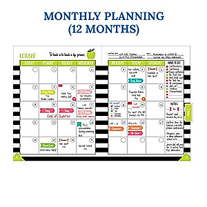 Schoolgirl Style Black, White & Stylish Brights Teacher Planner, 8" x 11" Undated Daily Planner, Weekly Planner, Monthly Planner With Planner Stickers for Classroom Organization & Teacher Organization