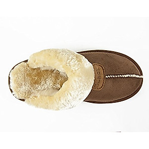 CLPP'LI Womens Slip on Faux Fur Warm Winter Mules Fluffy Suede Comfy Slippers-Tan-8