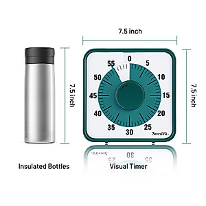 Secura Home 60-Minute Visual Timer, 7.5 Inch Oversize Countdown Timer Clock for Kids and Adults, Durable Mechanical Time Management Tool with Magnetic Backing （Dark Green）
