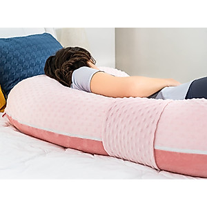 QUEEN ROSE E Shaped Pregnancy Pillows for Sleeping, Detachable Body Pillow for Pregnant Side Sleeper, Pink Bubble Velvet, 60in