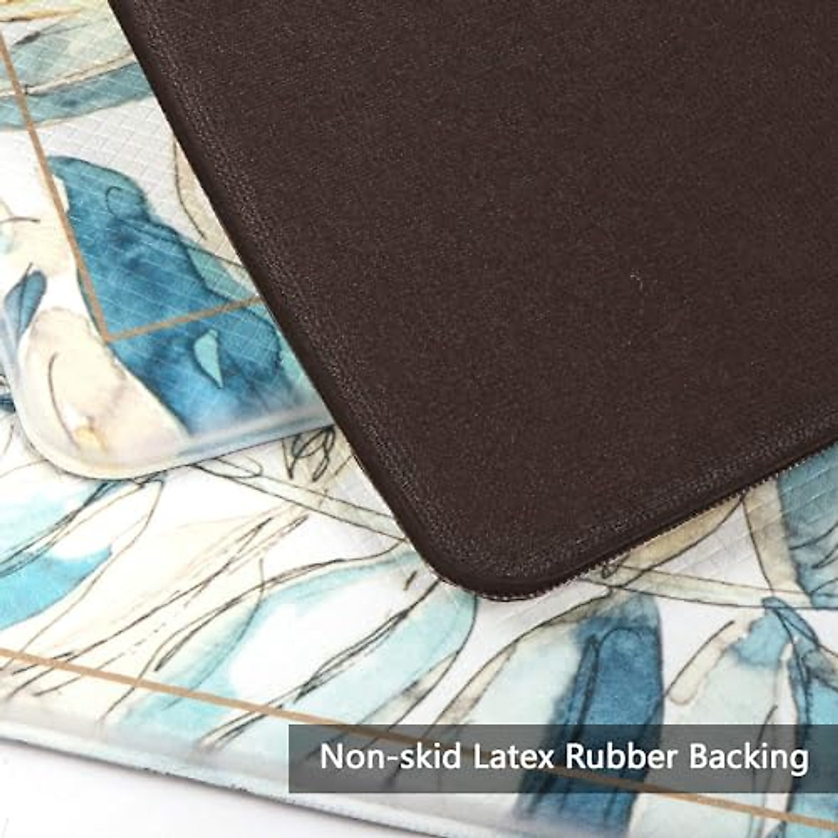 Kitchen Rug Set, LEEVAN Kitchen Floor Mats 2 Piece PVC Leather Anti Fatigue Comfort Heavy Duty Waterproof Oil Proof Non-Skid Rubber Back Washable Doormat Bathroom Area Rug(17" X 29"+17" X 59", Leaves)