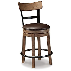Signature Design by Ashley Pinnadel 24.25" Modern Farmhouse Swivel Counter Height Barstool, Light Brown