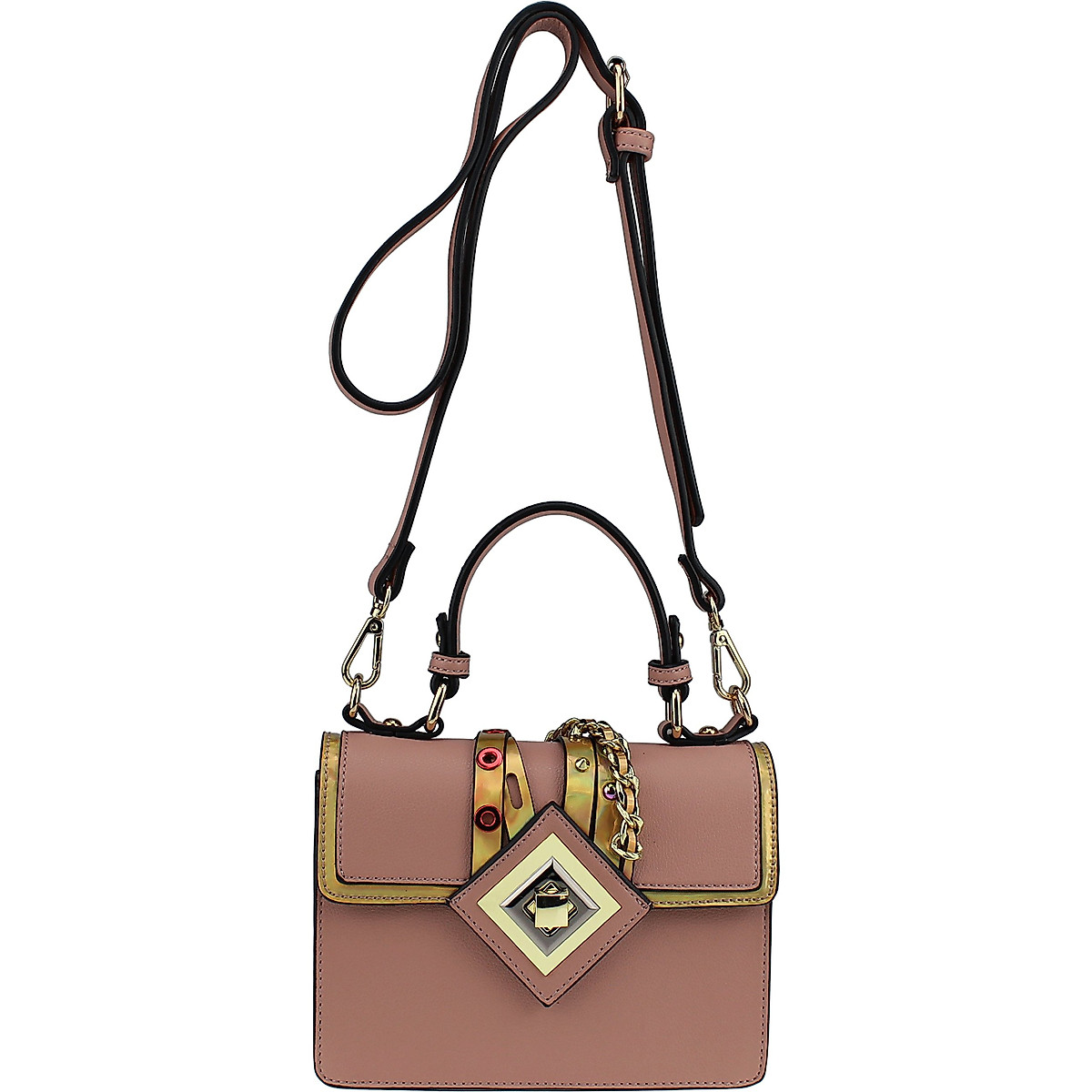 B BRENTANO Vegan Medium Crossbody Top Handle Purse with Metallic Trim (Blush Pink)