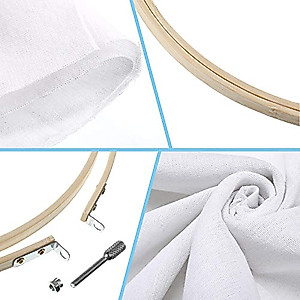 62 by 34.6 Inch Nature Linen Needlework Fabric Embroidery Fabric Plain Solid Color Linen Fabric Cloth with Embroidery Hoop and 9 Pieces Large-Eye Knitting Blunt Needles for Garments Crafts Accessories