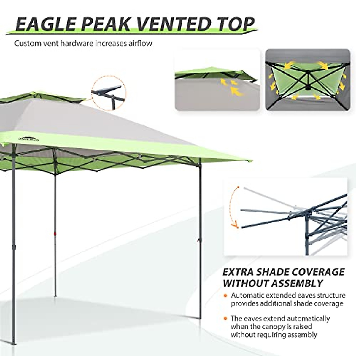 EAGLE PEAK 13x13 Straight Leg Pop Up Canopy Tent Instant Outdoor Canopy Easy Single Person Set-up Folding Shelter w/Auto Extending Eaves 169 Square Feet of Shade (Gray)