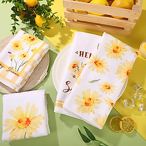 Buryeah 4 Pcs Kitchen Towels Set Yellow Daisy Dish Towels Yellow Dish Towels Absorbent Summer Kitchen Drying Towels for Kitchen Bathroom Party Seasonal Wedding Home Decorations,15.75 x 23.62 Inches
