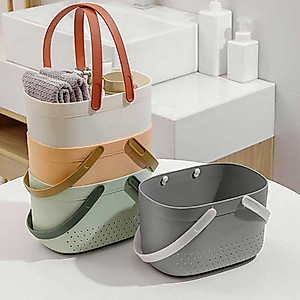 Enforose Portable Shower Caddy Basket with Ventilation Holes Large Capacity Plastic Storage Basket with Handles for Bathroom (green)