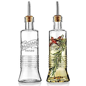 MosJos Oil and Vinegar Bottles 16.9oz - Authentic Mason Original Olive Oil Glass Bottle Set - Strong Stainless Steel Top with Cork Base, Beautiful Modern Design