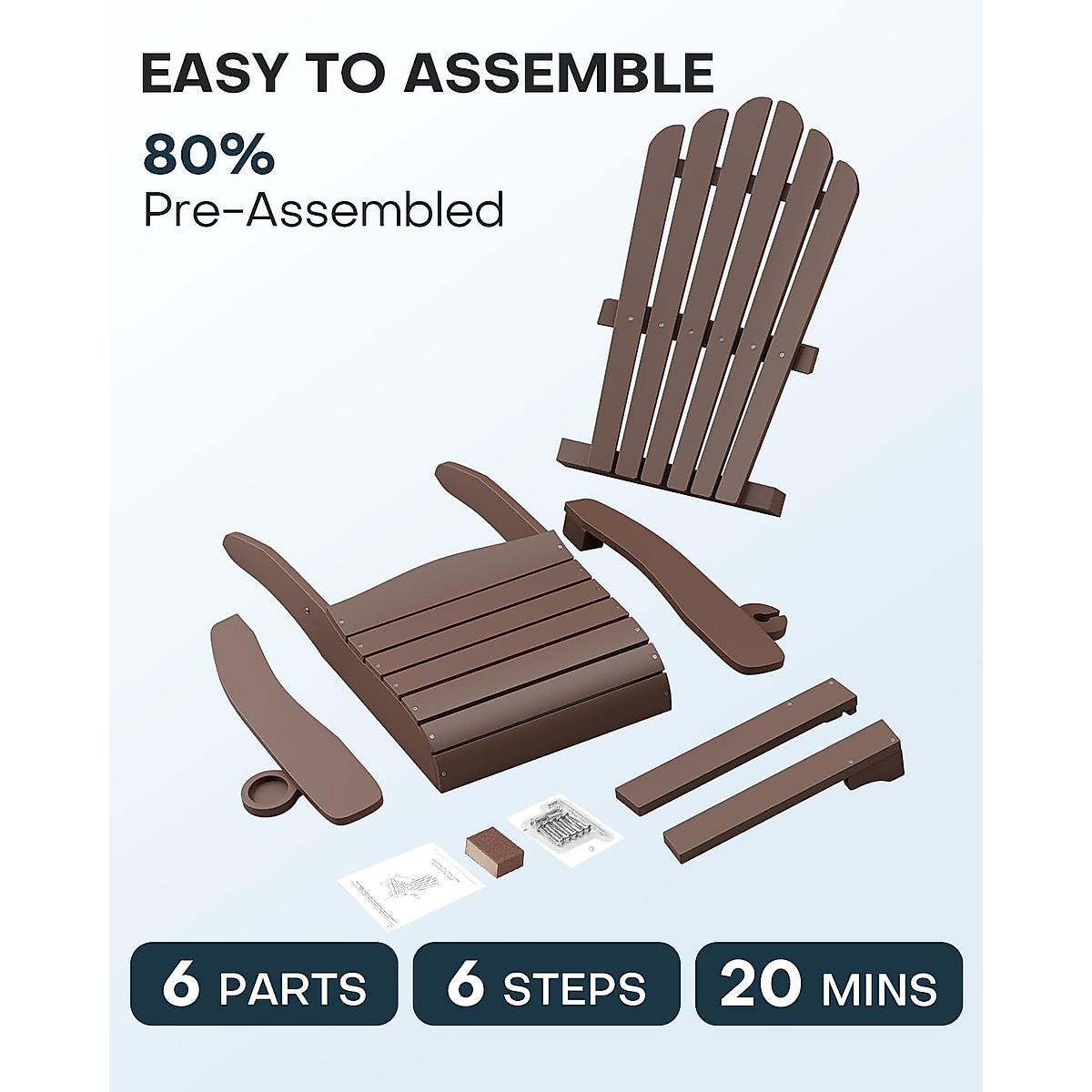 Upstreman Home Plastic Adirondack Chair Set of 1, Outdoor Fire Pit Chair with Cup Holder, Adirondack Patio Chair Weather Resistant for Outside, Porch, Lawn, Garden- A1, Coffee