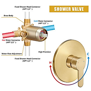 Tohlar Gold Shower Faucet Set with Tub Spout, Bathtub and Shower Faucet Combo Kit & Tohlar Brushed Gold Kitchen Faucet Single Handle High Arc Kitchen Faucets