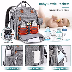 DERSTUEWE Diaper Bag Backpack，Baby Diaper Bags, Baby Shower Gifts, Multifunctional diaper backpack Large Capacity, (Heather Grey)