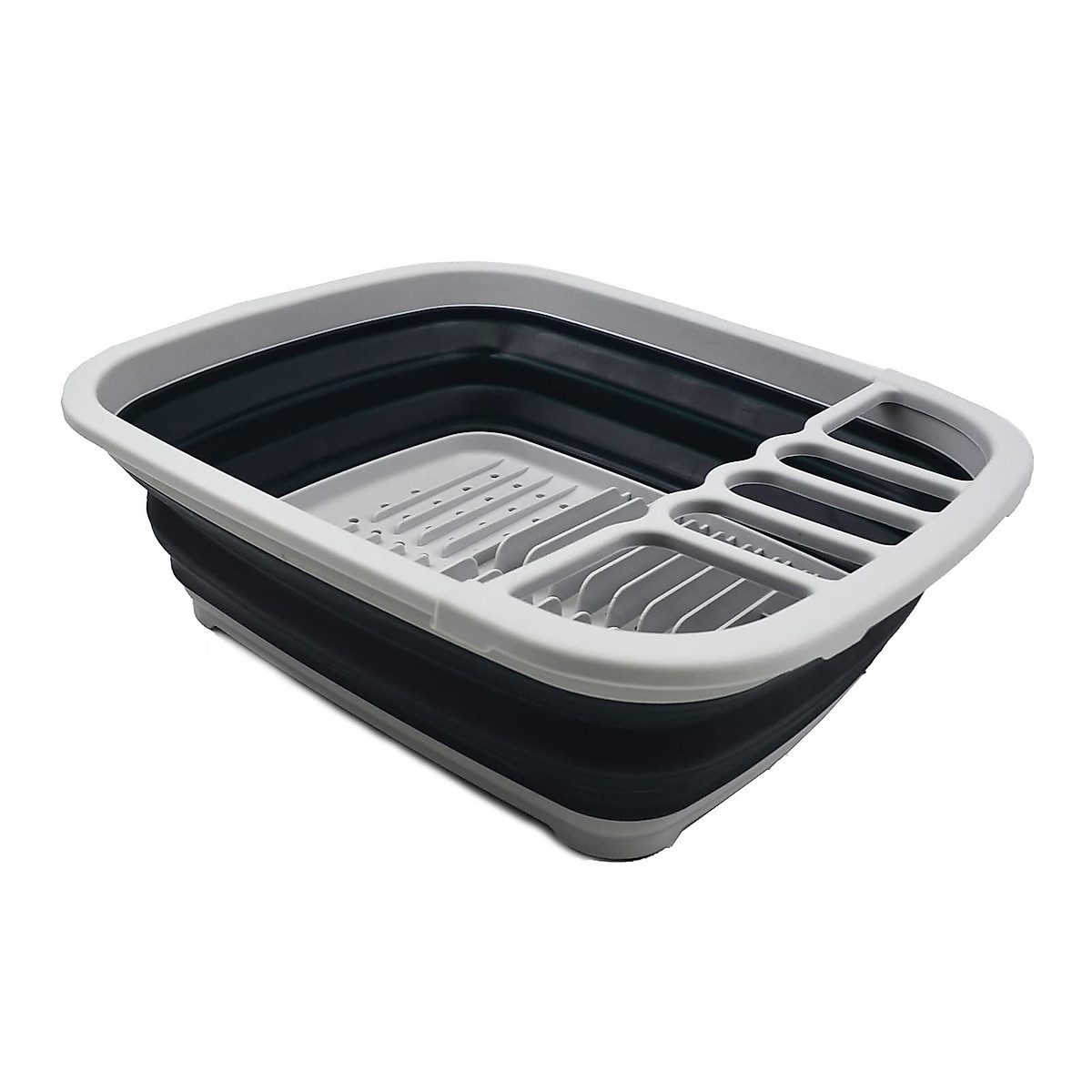SAMMART 8L (2.11Gallons) Collapsible Dish Drainer - Foldable Drying Rack - Portable Dinnerware Organizer - Space Saving (Grey/Slate Grey)