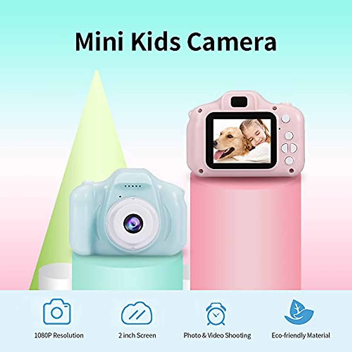 dsfen X2 Mini Kids Camera 2 inch HD Color Display Rechargable Mini Camera Video Camera Lovely Camera with 32GB Memory Card Pink