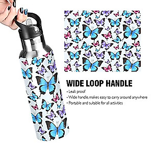 Vnurnrn Art Cute Insect Butterfly Sports Water Bottles with Straw Insulated Stainless Steel Vacuum Flask Keeps Hot and Cold for Kids Adult Travel