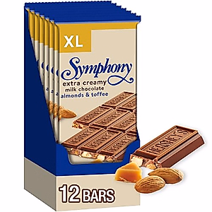 HERSHEY'S SYMPHONY Chocolate Almond Toffee XL, Candy Bars, 4.25 oz (16 Pieces, 12 Count)