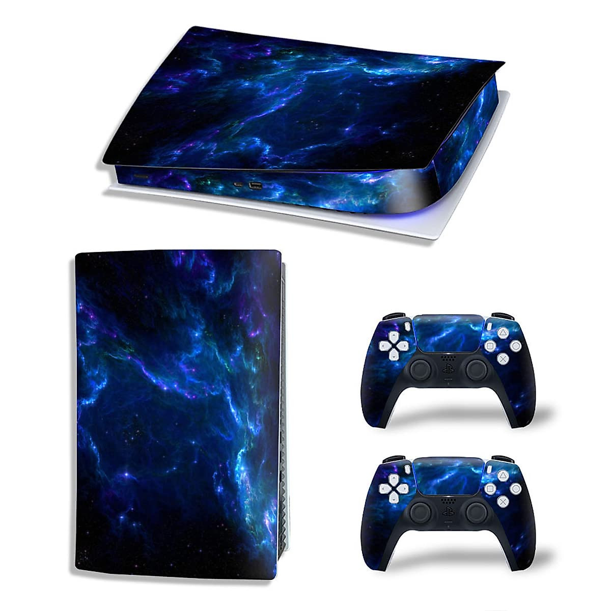 Vinyl Skin Sticker Decal Cover for PS5 Digital Version, Blue Cloud PS5 Console and Controllers Skin