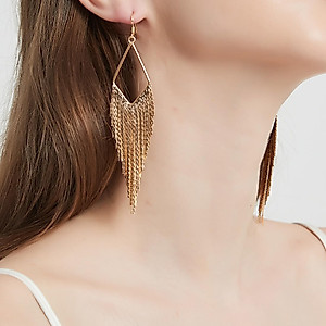 SELOVO Long Dangly Tassel Earrings Fish Hook Boho Bohemian Gold Tone Dangle Earrings