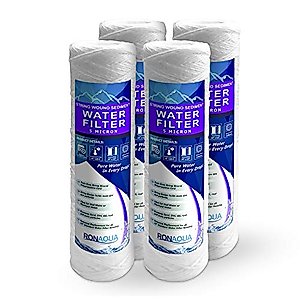 Ronaqua Wound String 5 Micron Sediment Water Filter Cartridges 10 Inc. x 2.5 Inc. A Replacement for Any RO System WELL-MATCHED with PFC4002, RS2-DS, WP5, WFPFC4002, 43235-76350 (4 Pack)