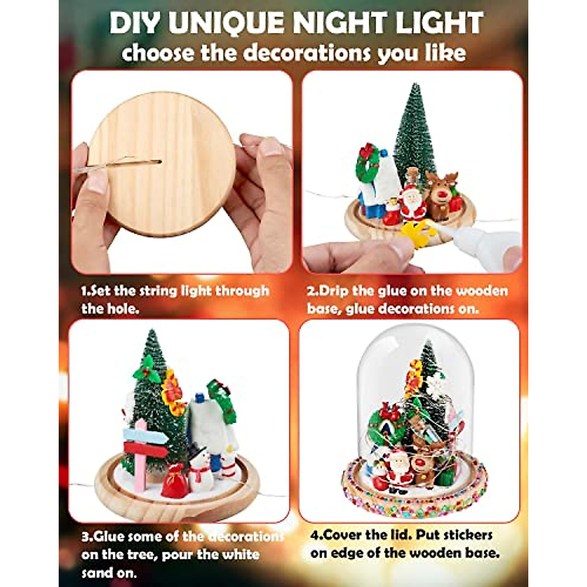 Christmas Gifts, Make Your Own Night Light DIY Arts and Crafts for Kids 4 5 6 7 8 Year Old Girls Christmas Stocking Stuffers, Xmas Tabletop Decoration Women Room Decor Nightlight Toys