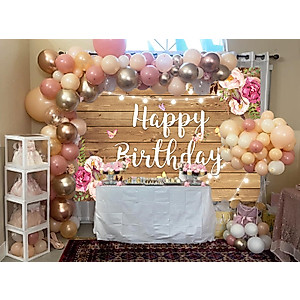 Rustic Wood Floral Birthday Backdrop Spring Flower Wood Glitter Happy Birthday Photography Background for Women Photo Booth Props Kids Adult Birthday Wedding Party Cake Table Decoration