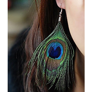Native Feather Dangle Earrings for Women Long Peacock Feather Earrings for Women Dangling Boho Hook Peacock Feather Earrings