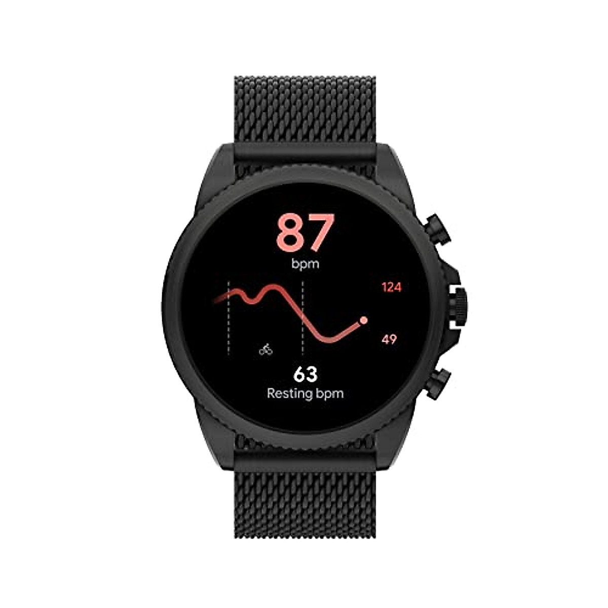 Fossil Unisex Gen 6 44mm Stainless Steel Mesh Touchscreen Smart Watch, Color: Black (Model: FTW4066V)