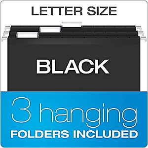 Pendaflex Portable File Box with File Rails, Hinged Lid with Double Latch Closure, Black, 3 Black Letter Size Hanging Folders Included (41732AMZ)