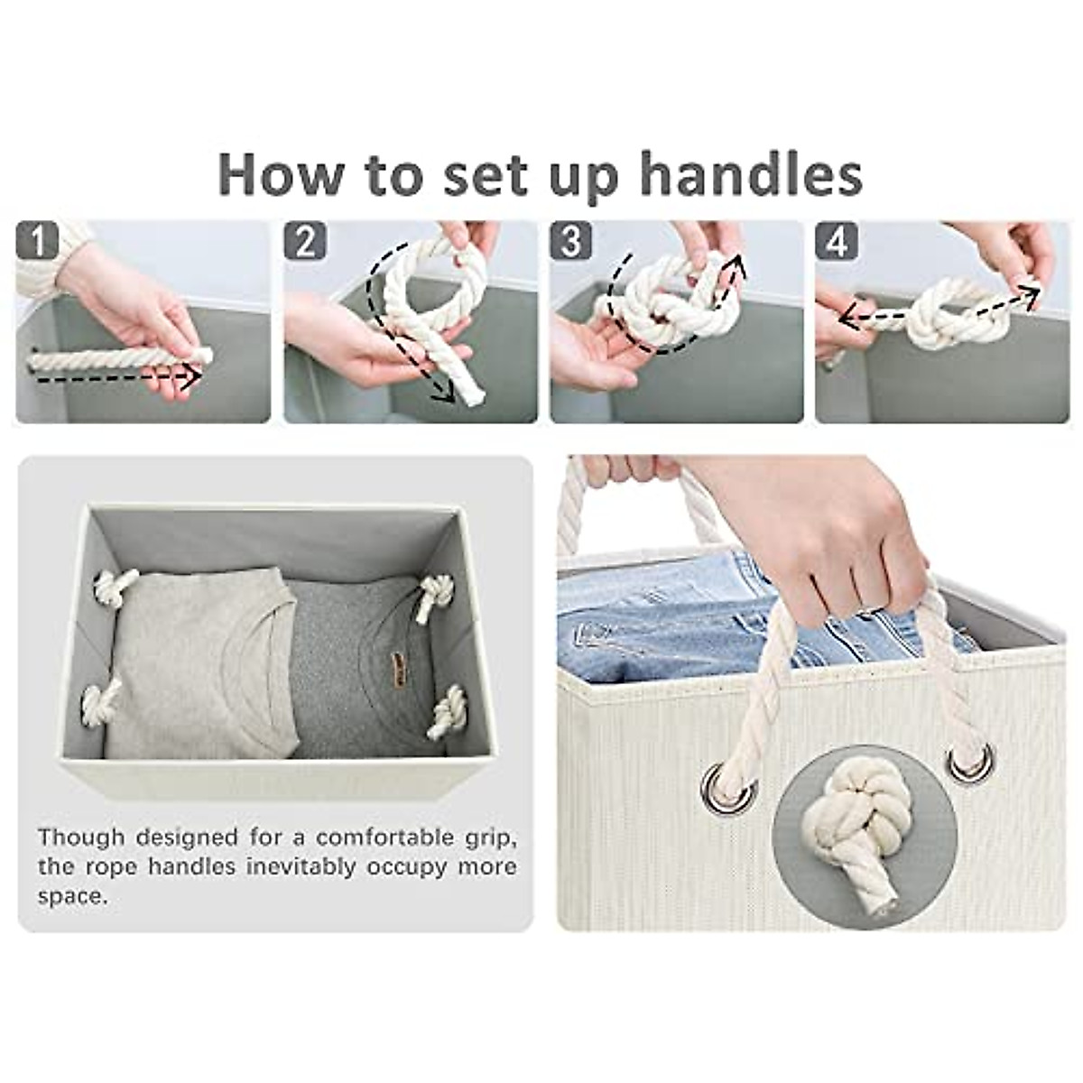 StorageWorks Storage Bins with Lids, Decorative Storage Boxes with Lids and Soft Rope Handles, Mixing of Beige, White & Ivory, Large, 3-Pack