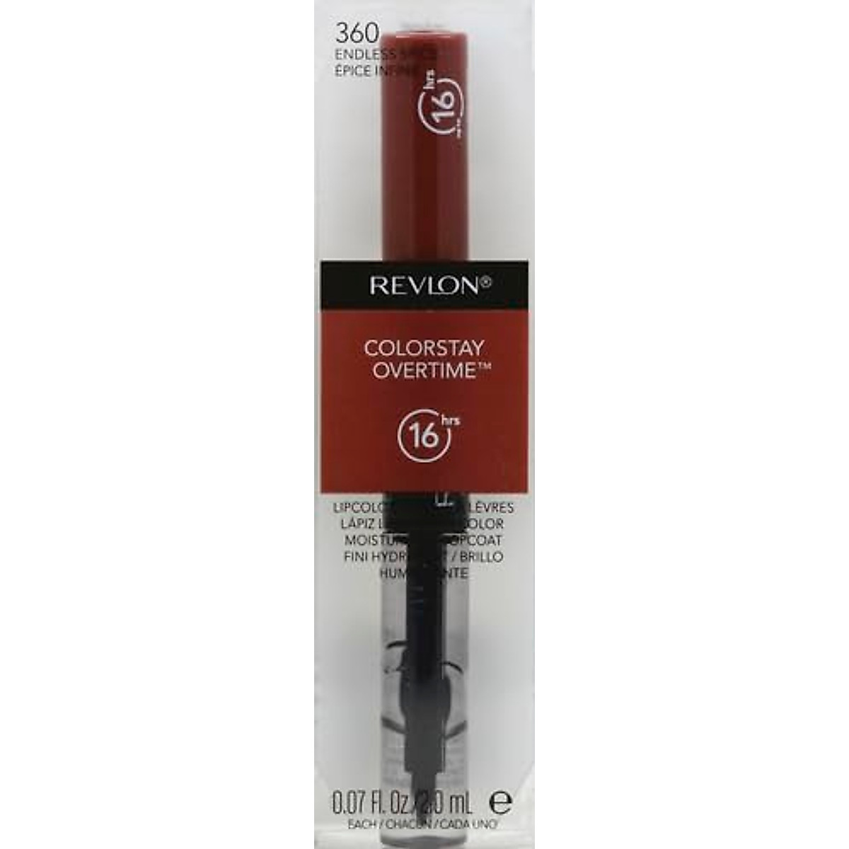 Revlon Liquid Lipstick with Clear Lip Gloss, ColorStay Overtime Lipcolor, Dual Ended with Vitamin E, 360 Endless Spice, 0.07 Oz