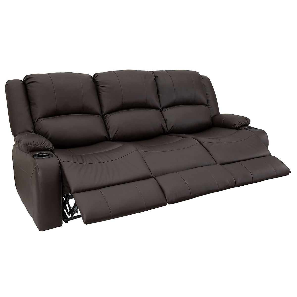 RecPro RV 80" Powered Triple Recliner Sofa & Drop-Down Console | Wall Hugger Seats | Ultrafabrics Brisa (Coffee Bean)