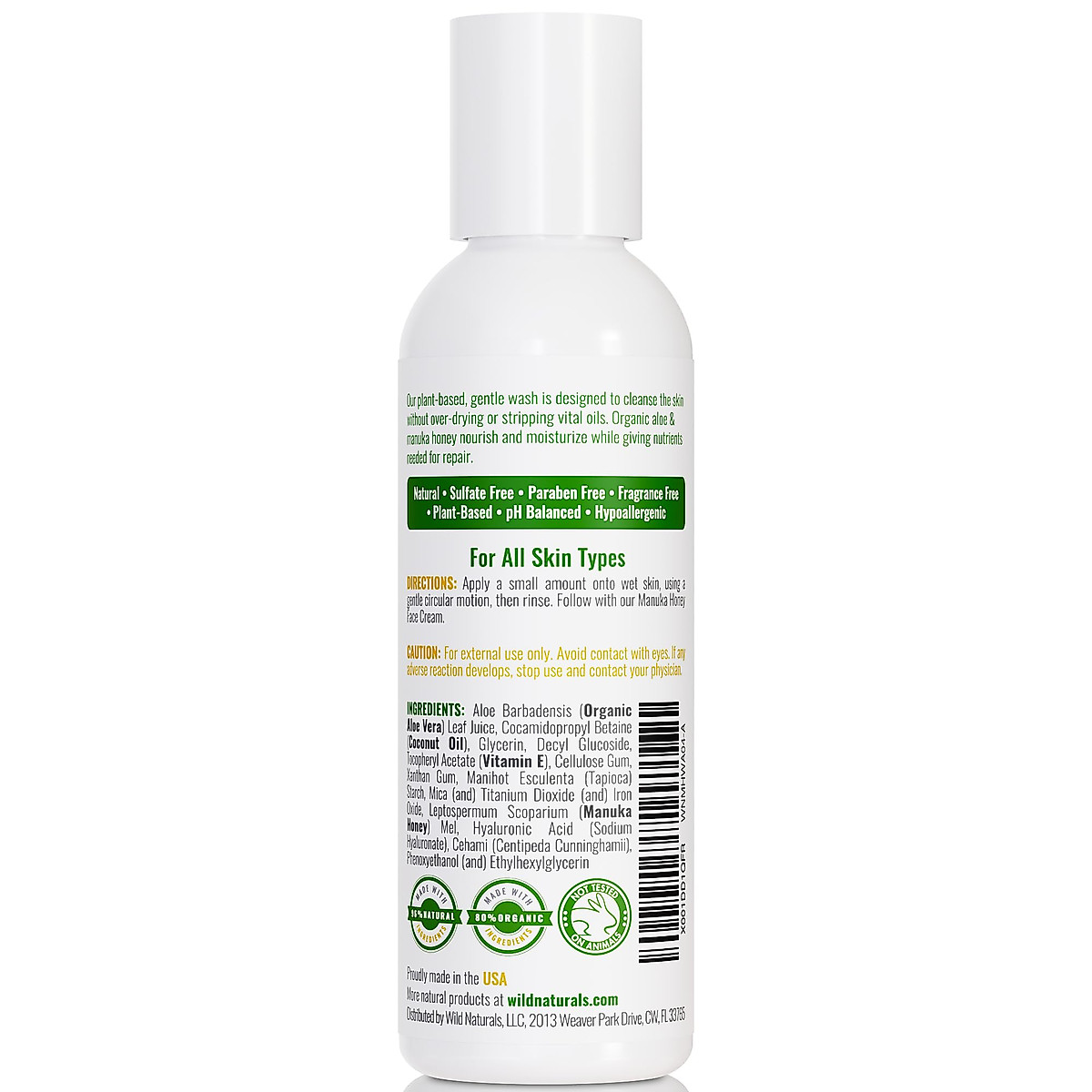 Wild Naturals Gentle Manuka Honey Face Wash - Eczema Facial Cleanser with Aloe Vera Extract, Hydrating & Soothing for Dry, Sensitive Skin - Repairs & Nourishes Irritated & Damaged Skin