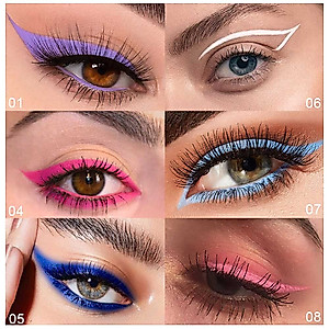 evpct 8 Colors Colored Colorful Matte Liquid Makeup Eyeliner Liquid Set Stamps Shapes for Eyes, Pink Red Yellow Blue Purple White Black Liquid Eyeliner Waterproof Color Eye Liners Pencil for Women 01