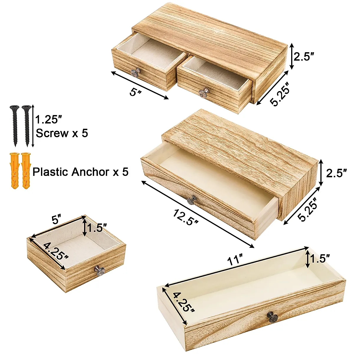Yesland 2 Packs Floating Nightstand with Drawer - Rustic Wood Floating Wall Mounted Drawers Floating Shelf with Drawer for Living Room, Bedroom, Storage, Display - Yellowish Brown