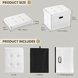 COSYLAND Storage Ottoman 17x13x13in Leather Ottoman Rectangle Foot Rest Foot Stool Folding Ottoman for Room Dorm Small Collapsible Bench Seat Organizer Entryway Furniture with Handles Lid White