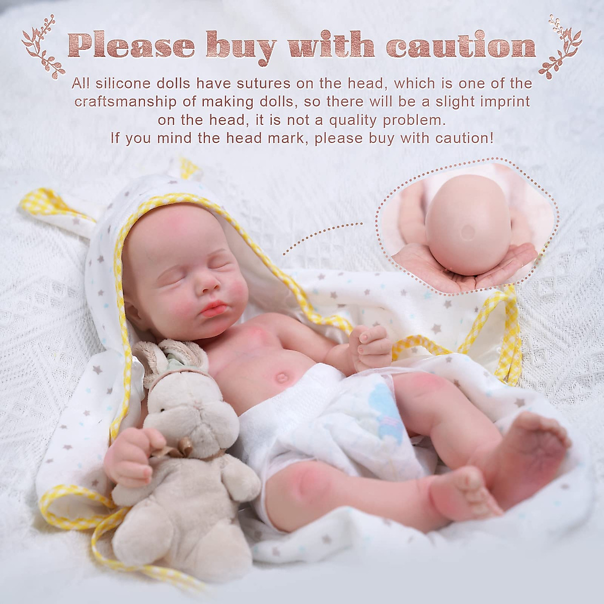 BABESIDE Reborn Baby Doll Loulou 16'' Platinum Full Silicone Realistic Newborn Sleeping Baby Doll for Kids & Toddlers